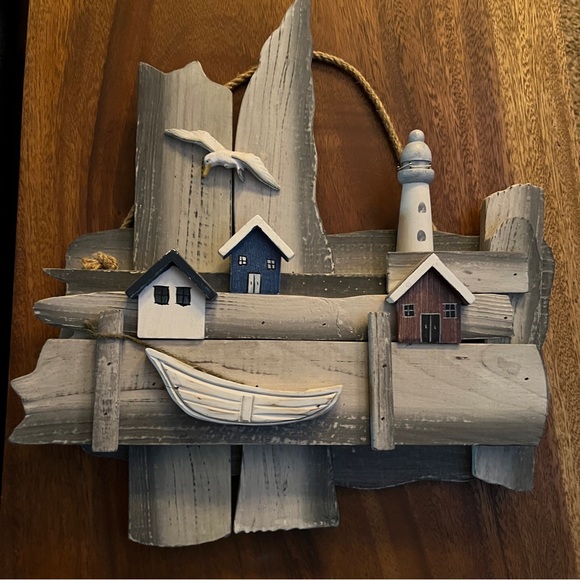 Wall Decor | Rustic Coastal Wall Art With Lighthouse And Boat | Poshmark